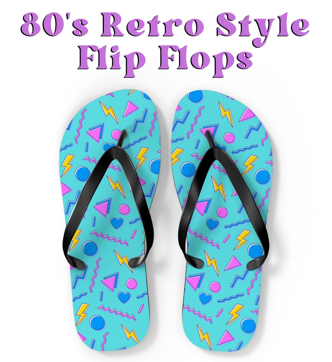 80s 90s Retro Print Flip Flops, Unisex Flip Flops, Summer Sandals for ...