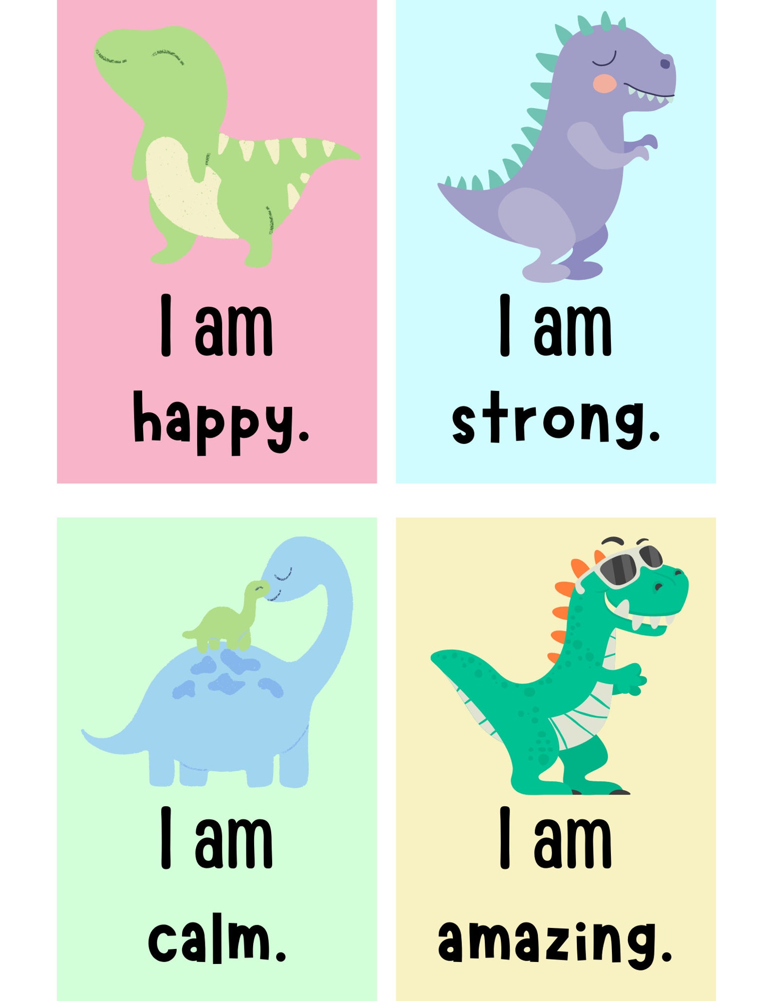20 Dinosaur Themed Printable Positive Affirmation Cards for Kids, Fun ...