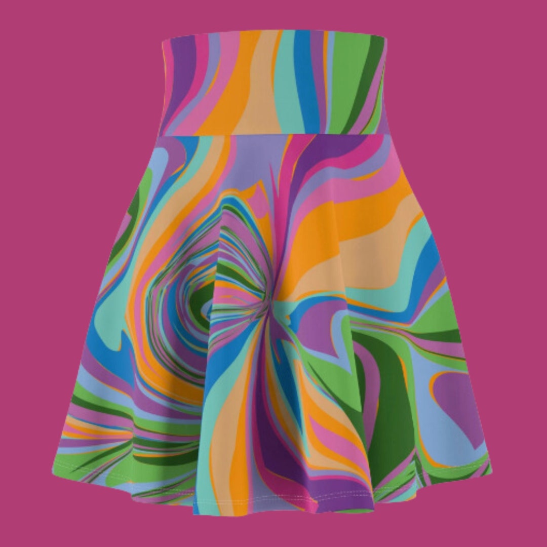 Colorful Marble Women's Skater Skirt, Bright Colorful Summer Skirt ...