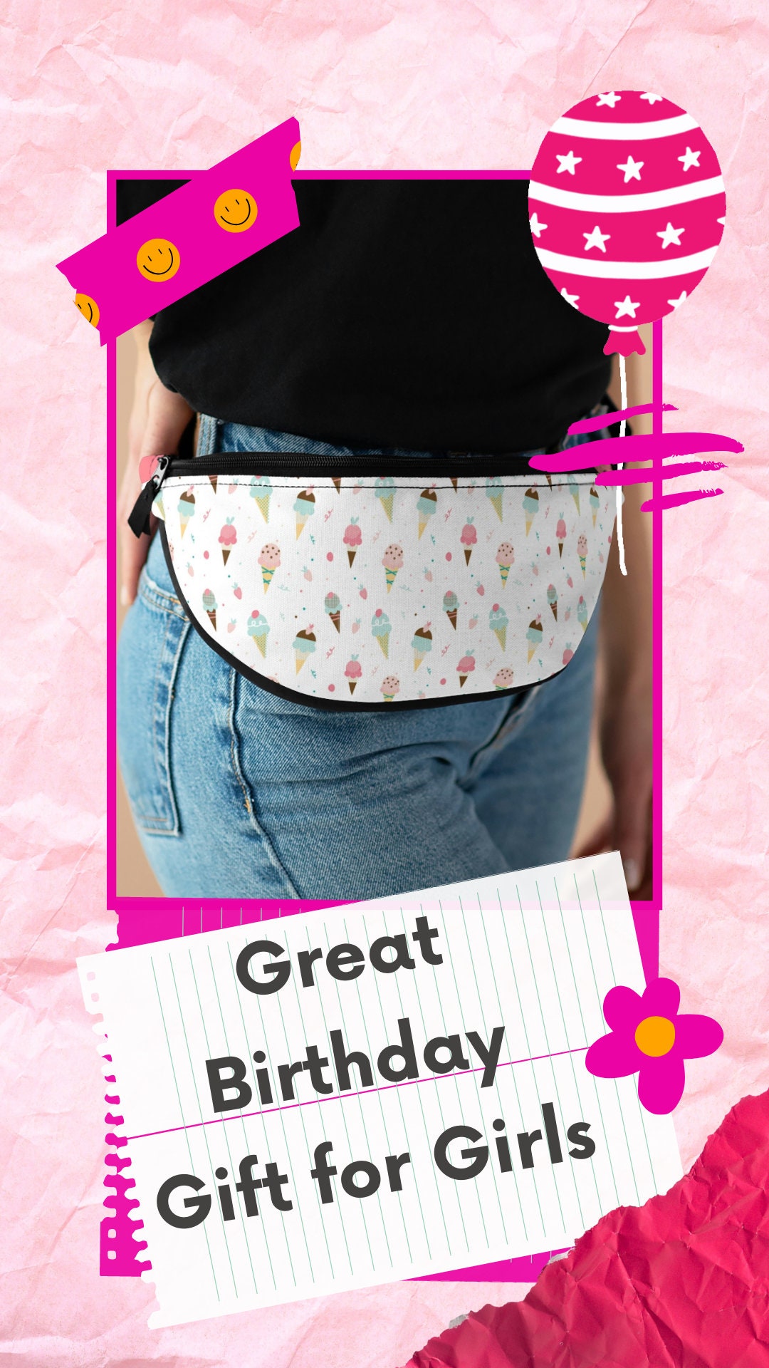 Ice Cream Cone Fanny Pack Belt Bag With Ice Cream Cones Kids Fanny Pack ...