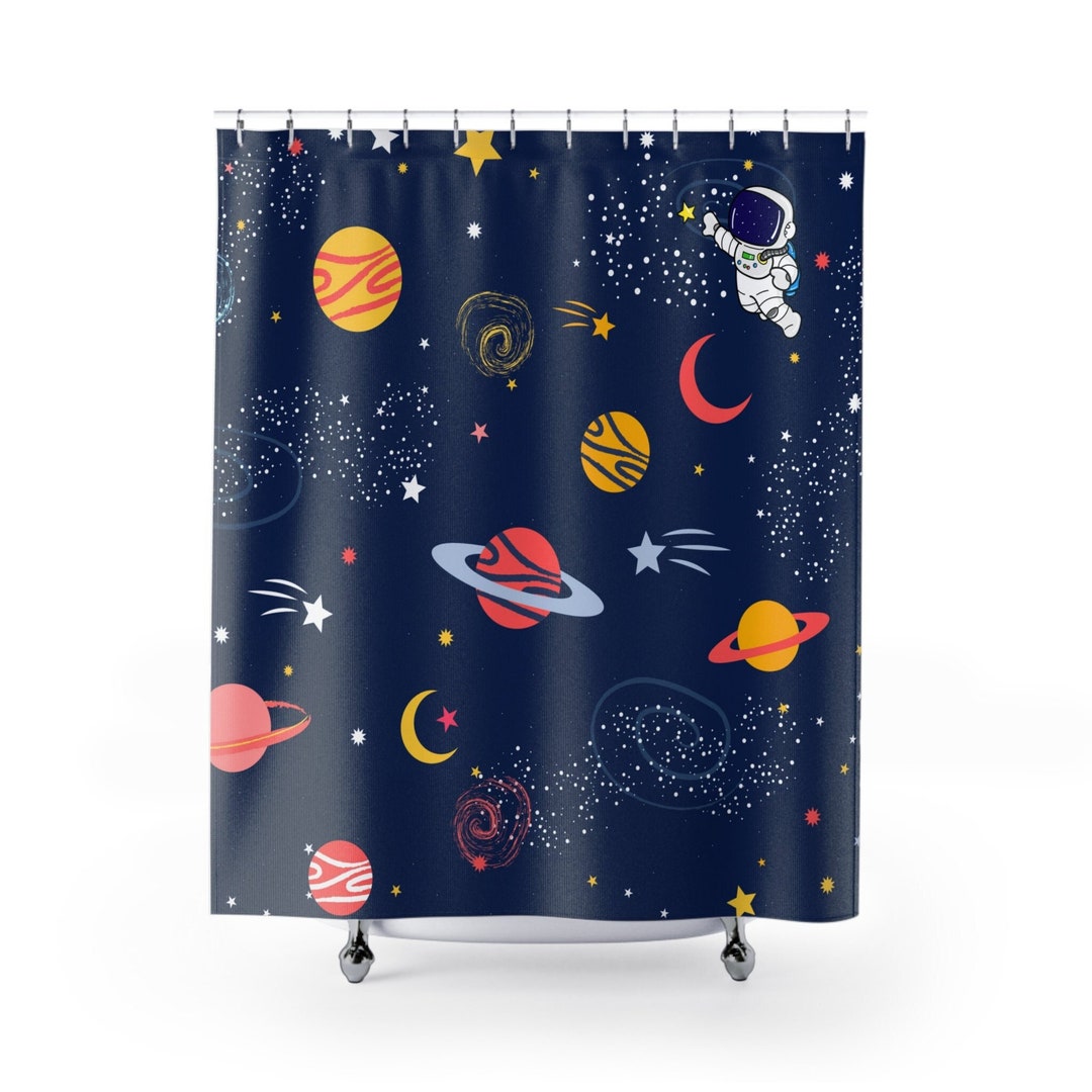 Outer Space Shower Curtain, Galaxy Bathroom Decor, Astronaut in Space ...