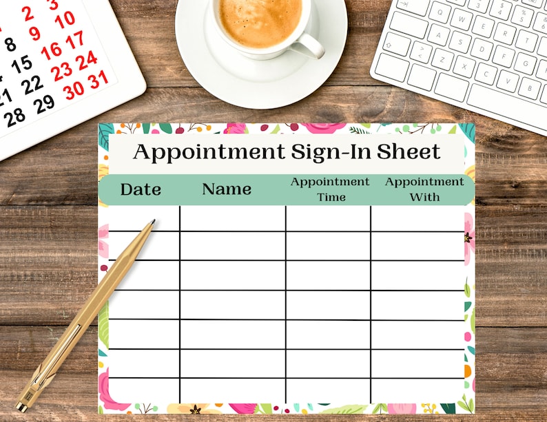 Appointment Sign-in Sheet, Printable PDF, Hair Salon Sign in Sheet ...