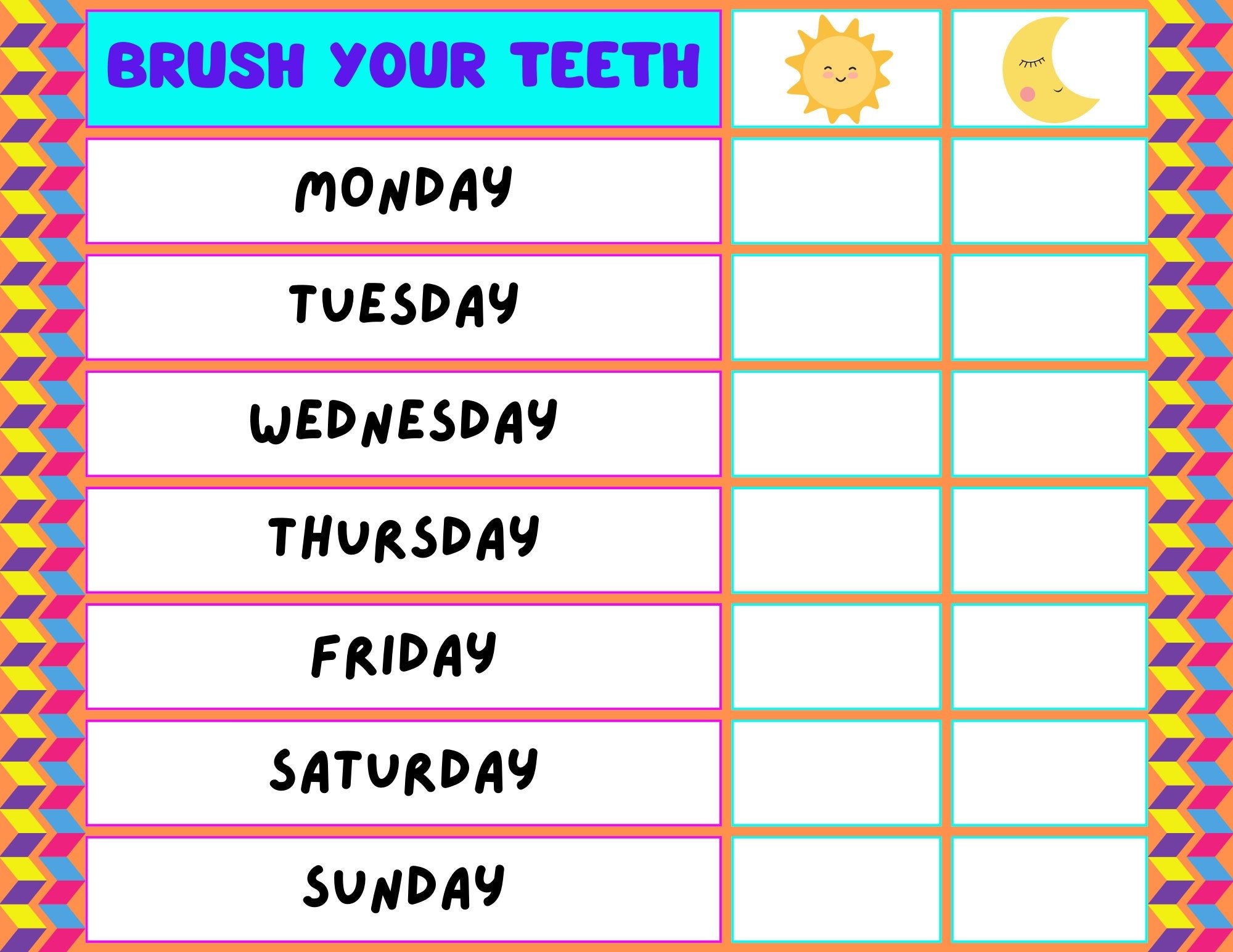 Brush Your Teeth Weekly Tracker Chart for Kids Brush Teeth Chart Weekly ...
