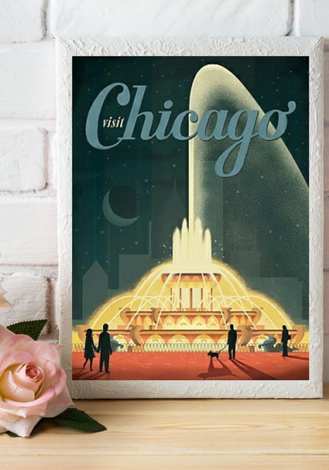 Chicago Vintage Travel Poster Digital Wall Art Print Chicago Illinois ...