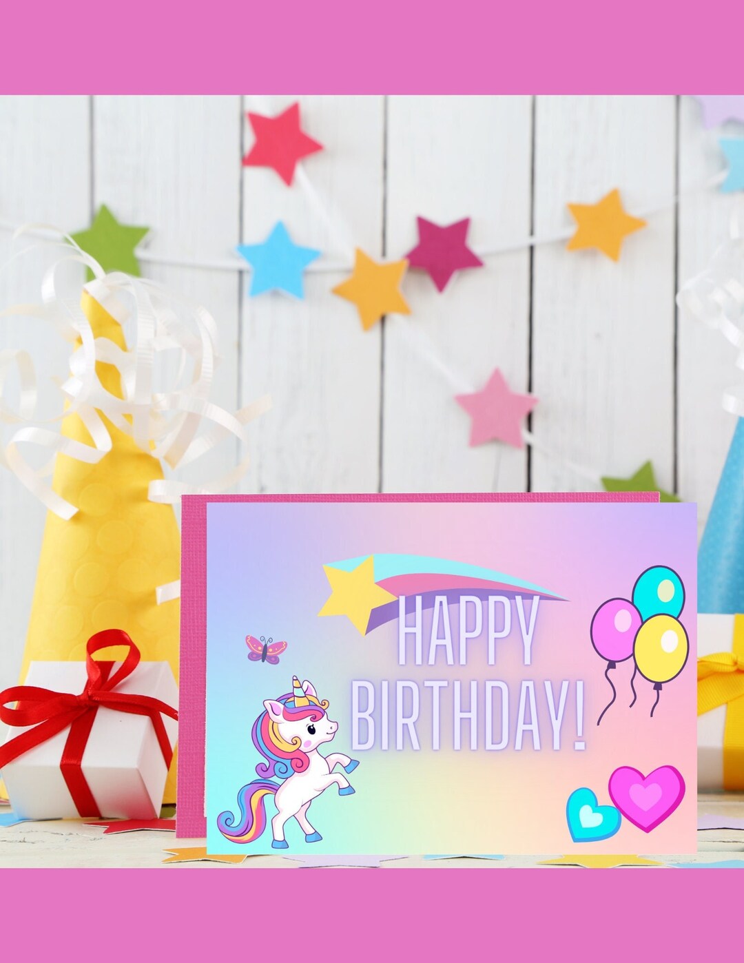 Printable Unicorn Birthday Card, Rainbow Colors Instant Digital ...