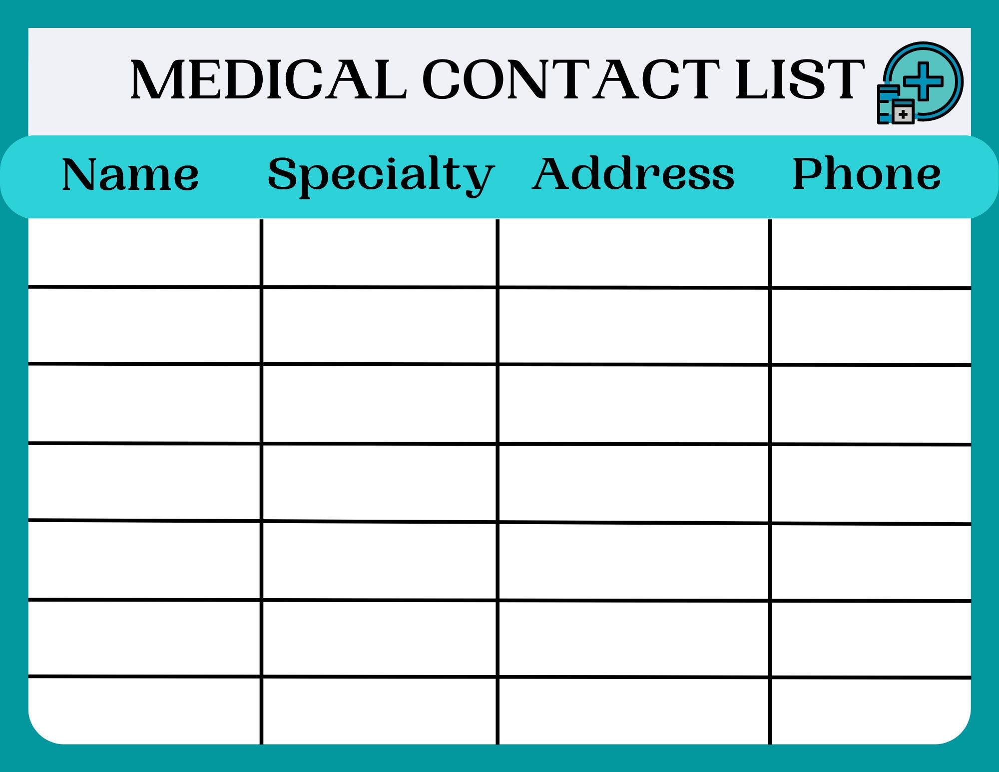 Medical Contact List Printable PDF Doctor List for Your Family, Stay ...