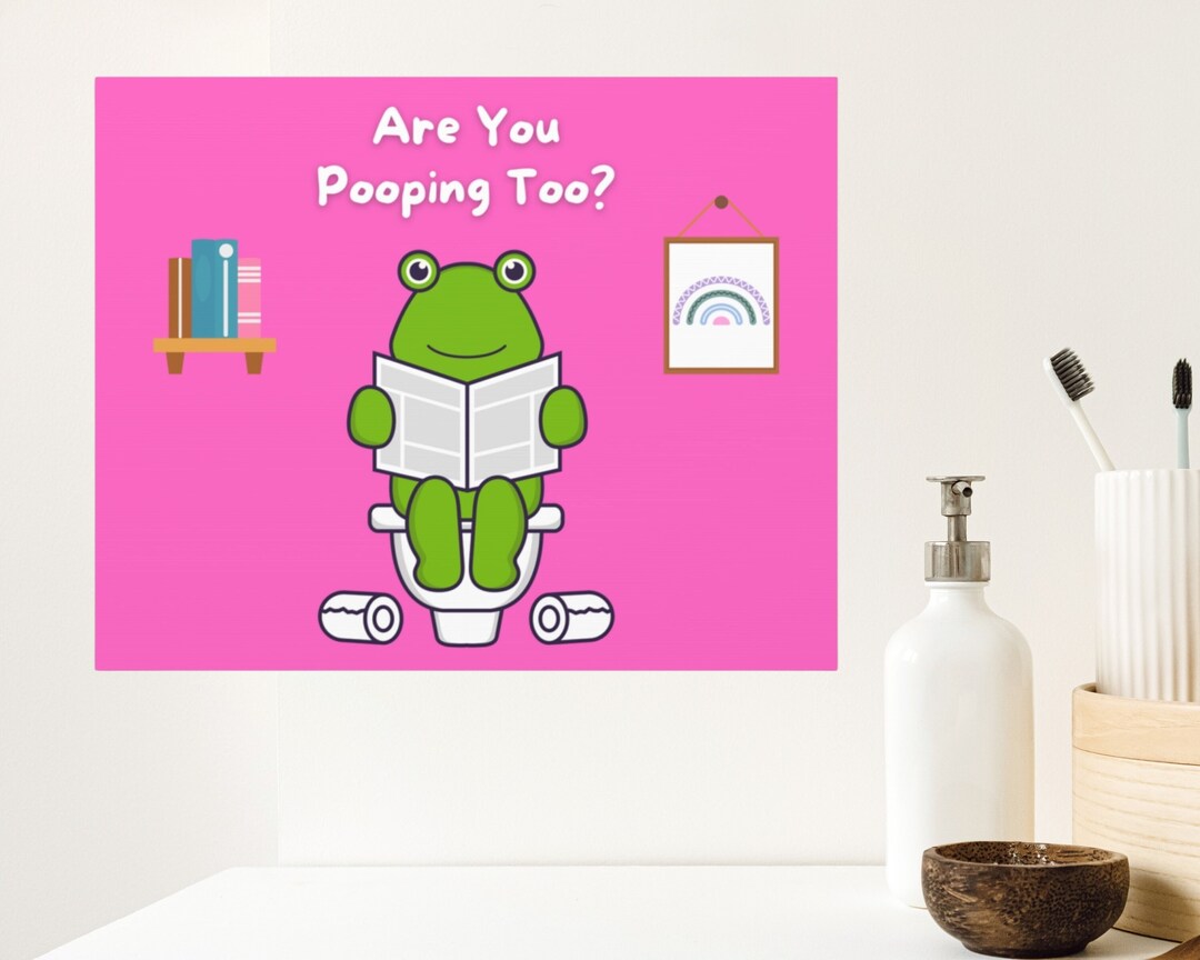 Funny Frog Pooping Canvas Wall Art, Bathroom Frog Gallery Wraps, Loo ...