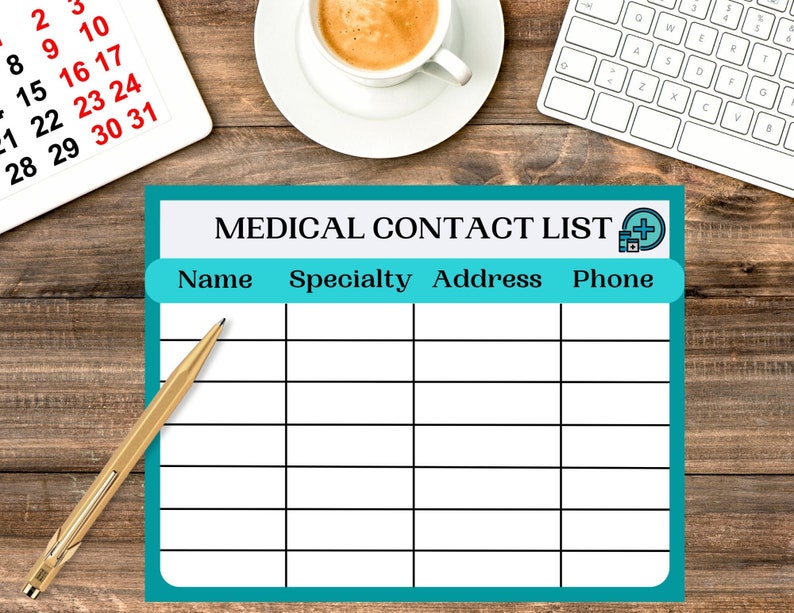 Medical Contact List Printable PDF Doctor List for Your Family, Stay ...