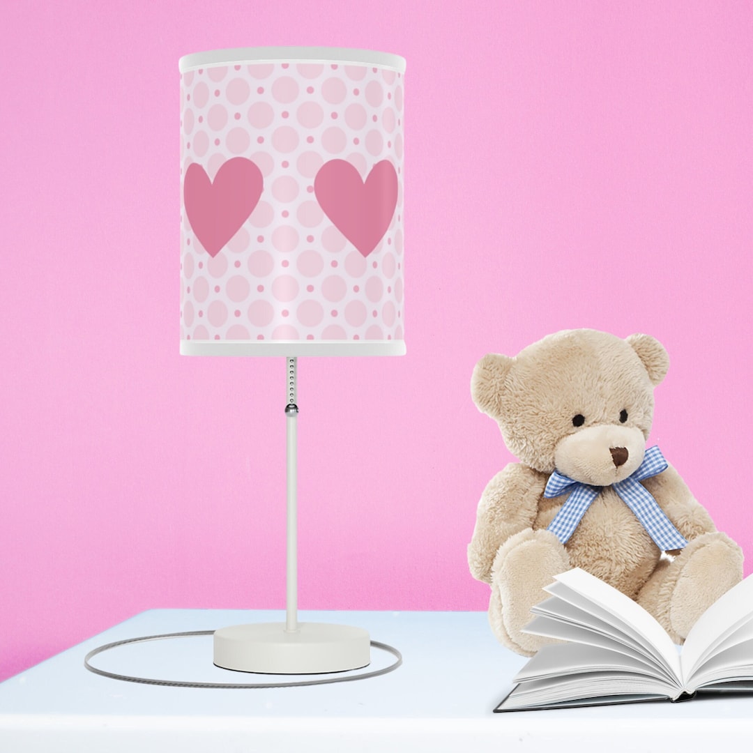 Pink Polka Dot Lamp With Hearts Lamp for Little Girl's Bedroom Nursery ...