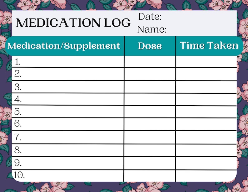 Medication Log Printable Digital Download Ready to Print Medication Log ...