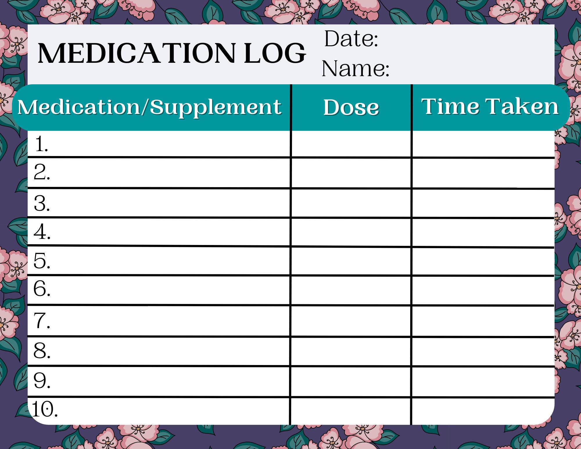 Medication Log Printable Digital Download Ready to Print Medication Log ...