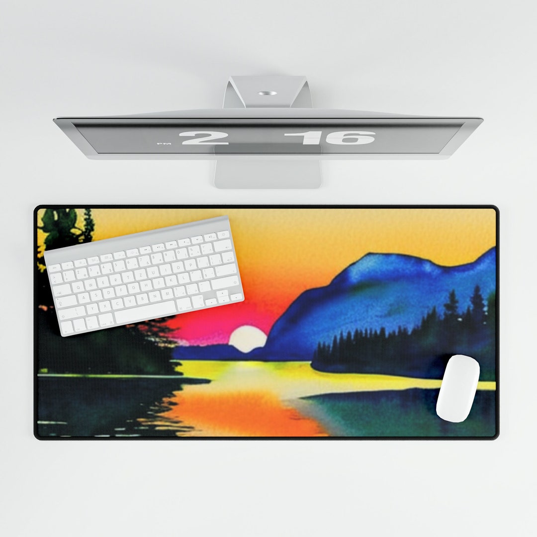 Watercolor Sunset Retro Style Desk Mat, Computer Desk Large Mouse Pad ...