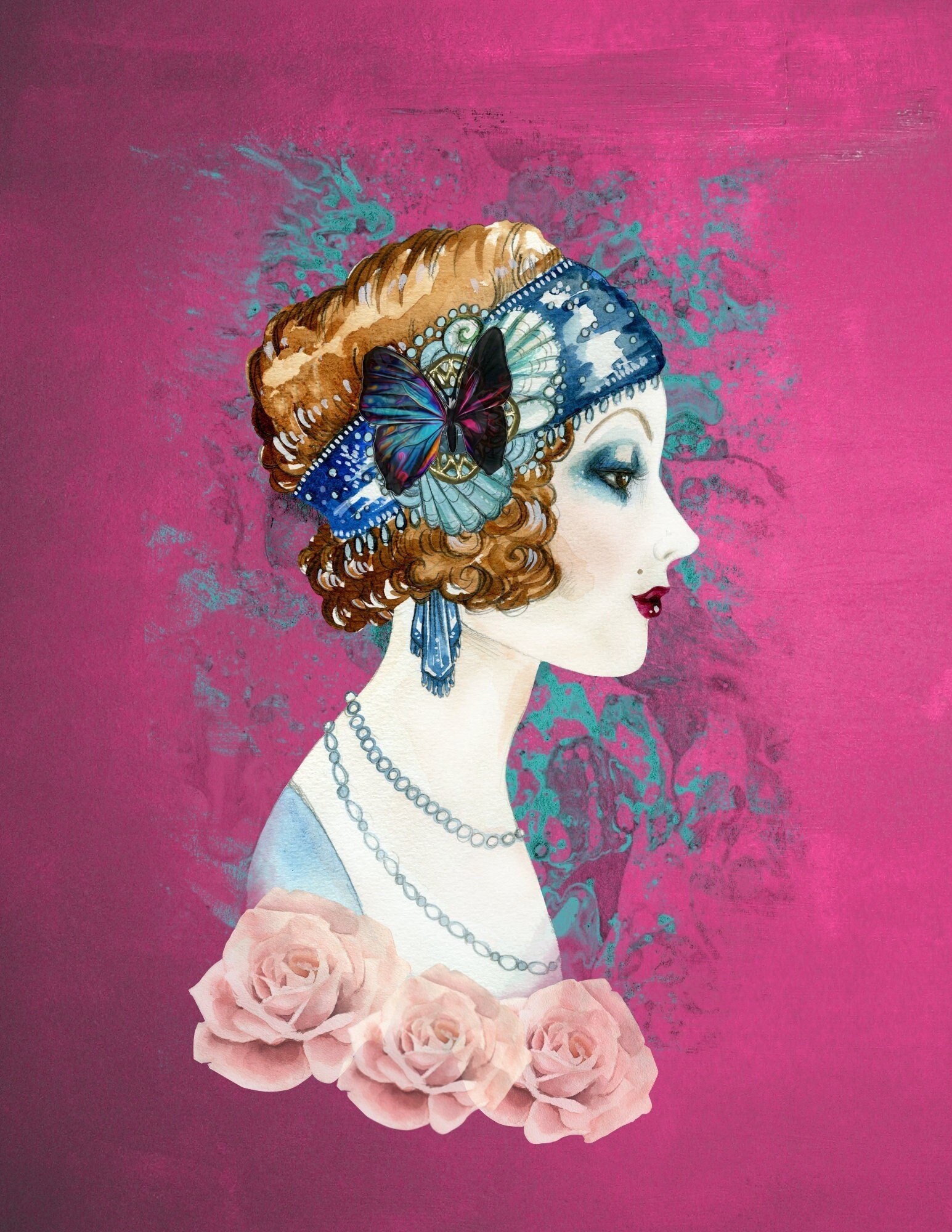 Flapper Girl Digital Art Print 1920's Style Art Pink and - Etsy