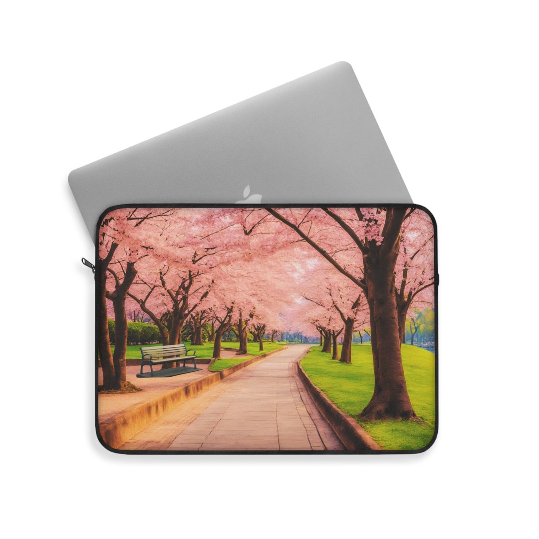Pink Cherry Blossom Trees in Park Laptop Sleeve, Nature Themed Computer ...