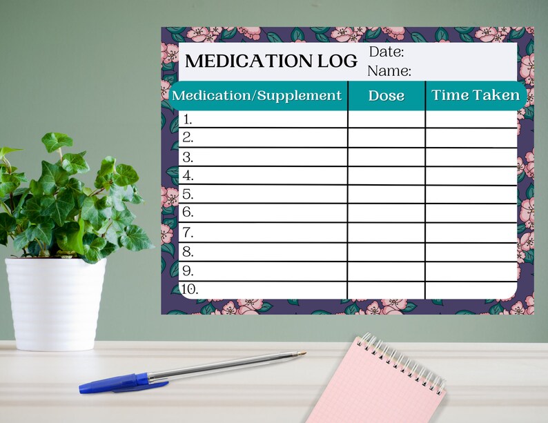 Medication Log Printable Digital Download Ready to Print Medication Log ...