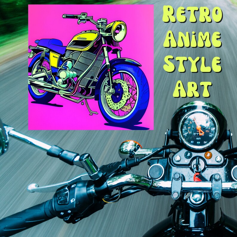 Motorcycle Printable Art, Retro Anime Style Wall Art, Gift for ...