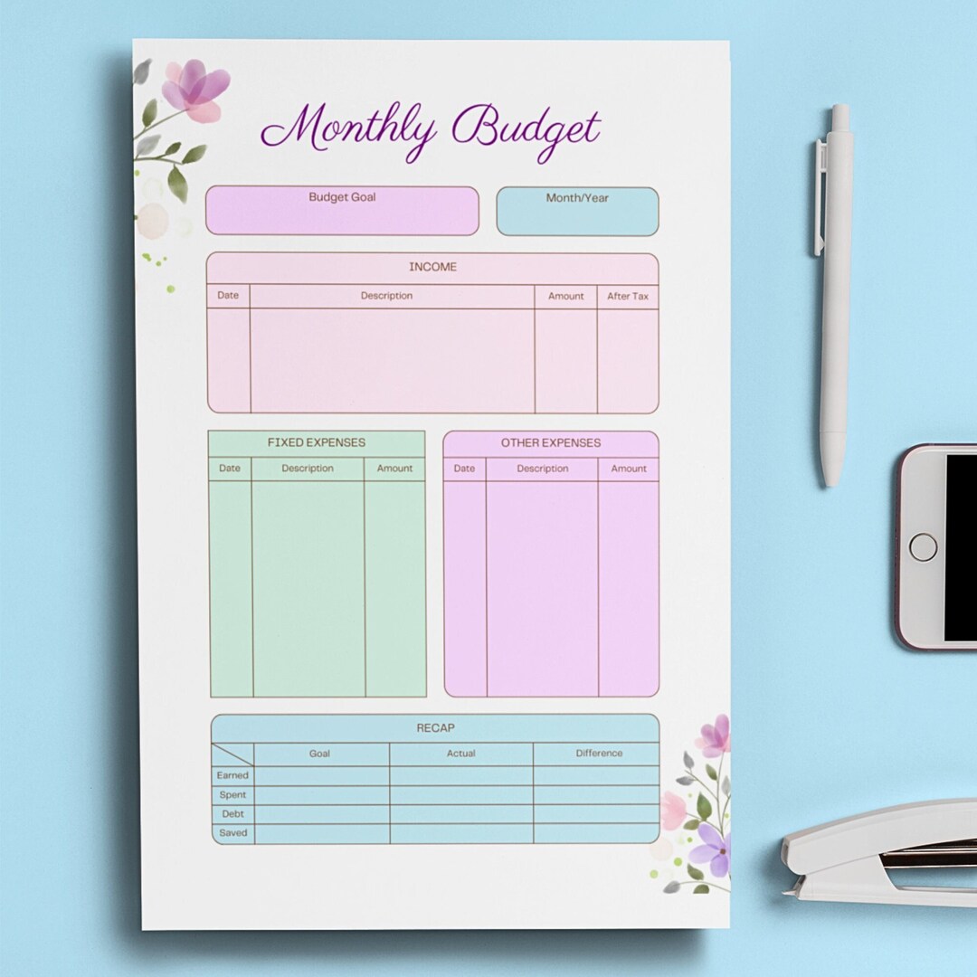 Monthly Budget Planner, Editable Canva Template and Printable PDF ...