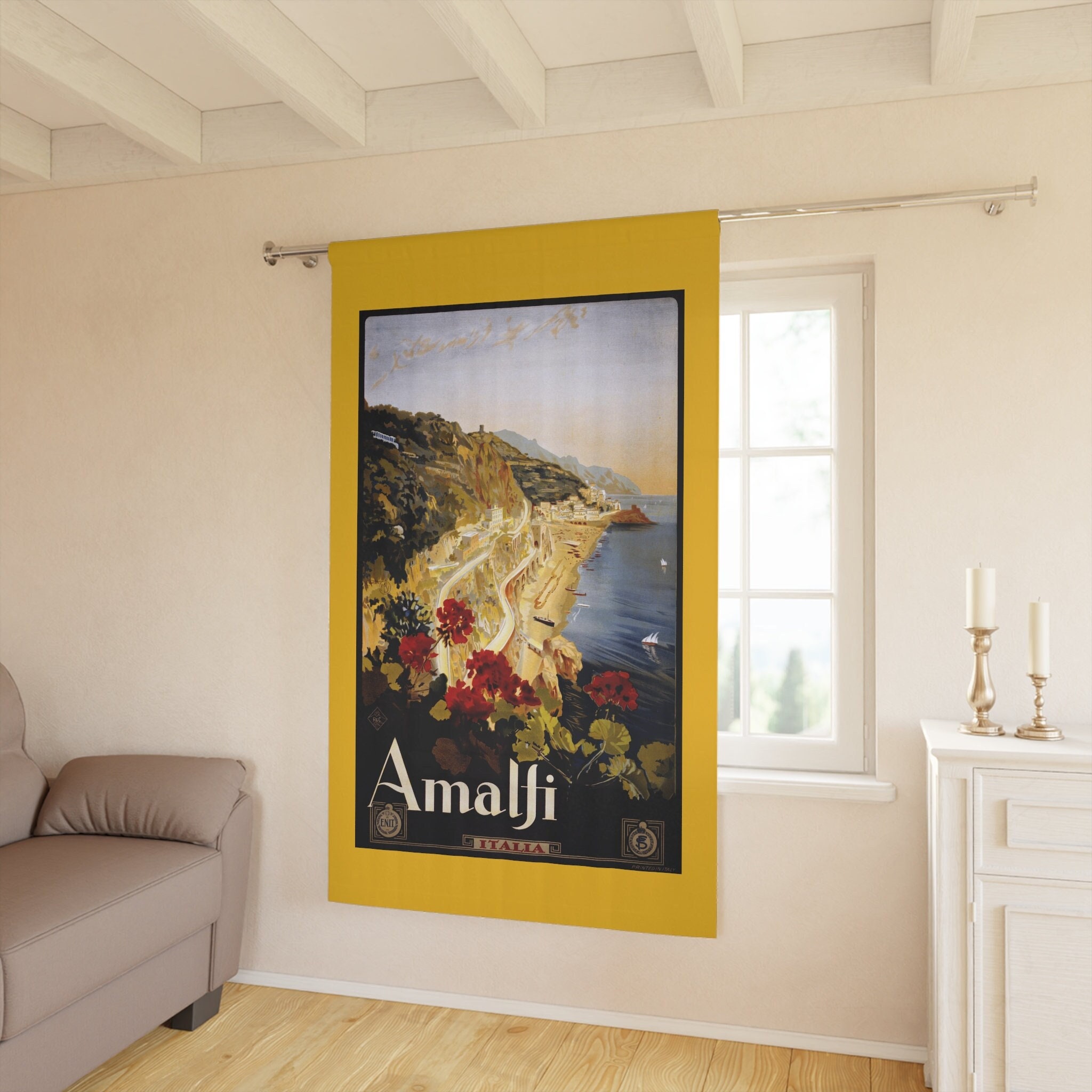 Vintage Amalfi Coast Art Window Curtain 1 Piece, Retro Italy Window ...