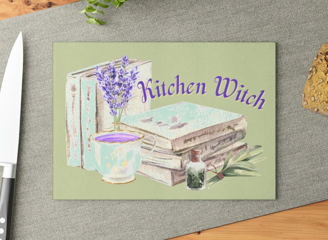 Kitchen Witch Glass Cutting Board, Witchy Tempered Glass Chopping Board ...