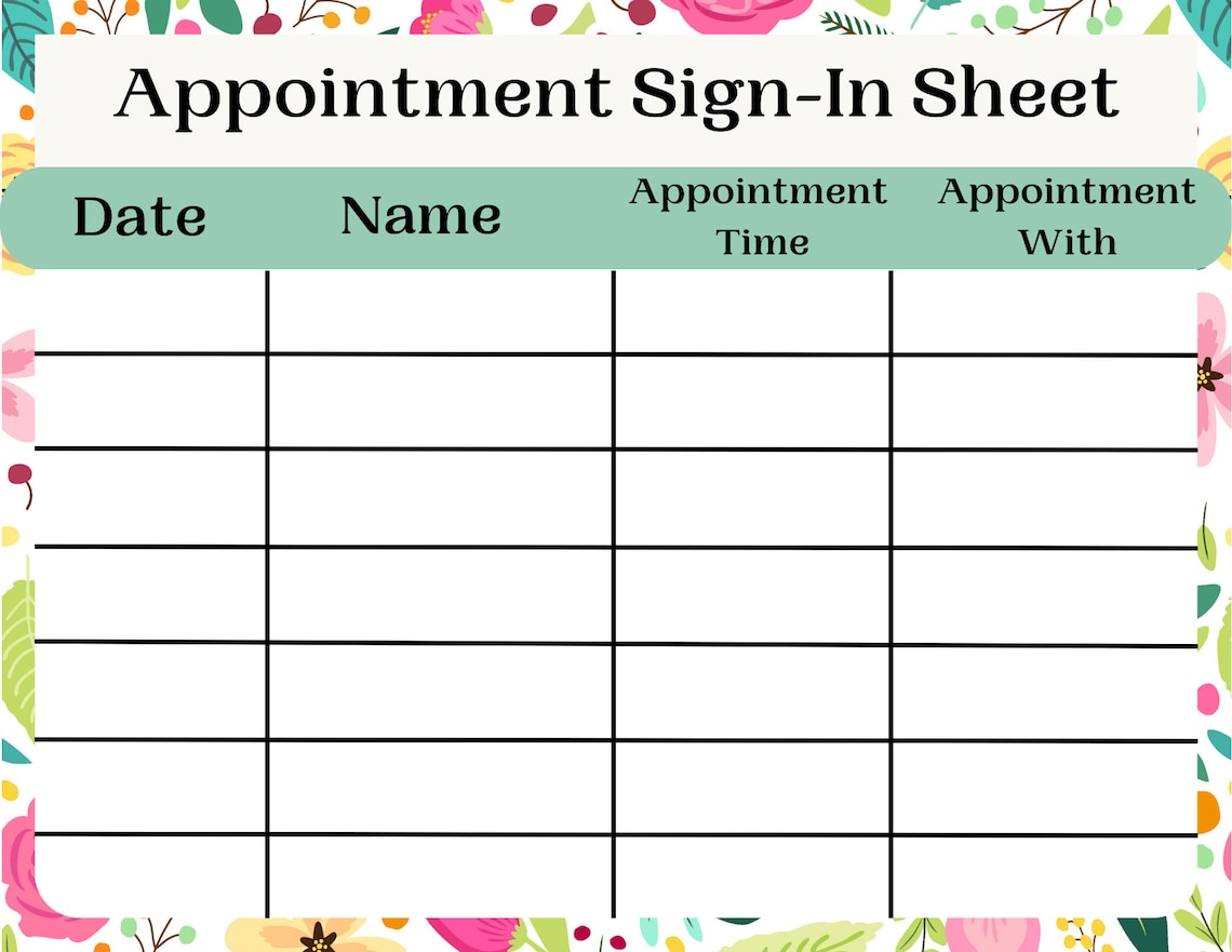 Appointment Sign-in Sheet, Printable PDF, Hair Salon Sign in Sheet ...