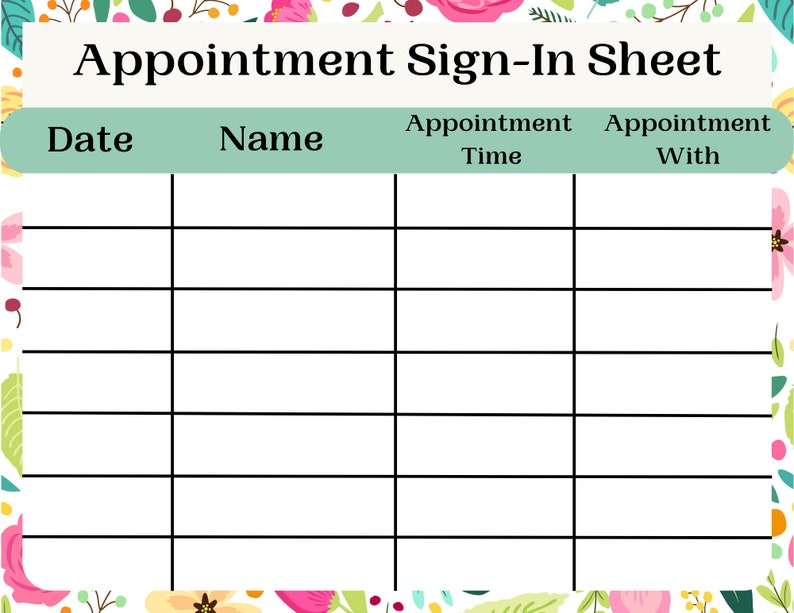 Appointment Sign-in Sheet, Printable PDF, Hair Salon Sign in Sheet ...