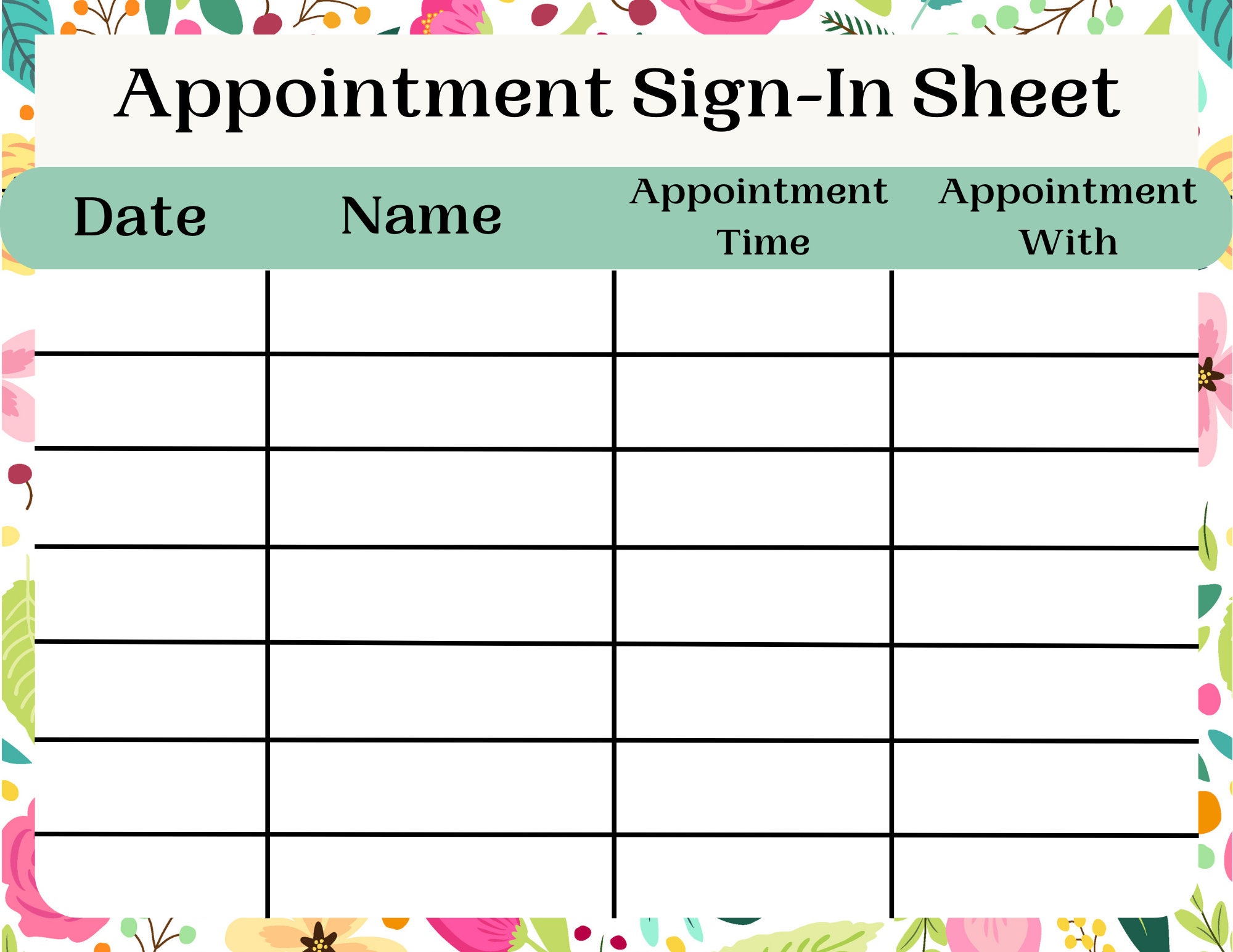 Appointment Sign-in Sheet, Printable PDF, Hair Salon Sign in Sheet ...