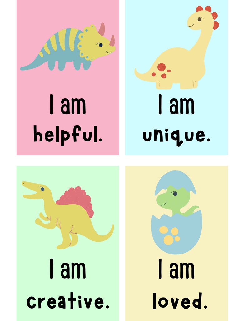 20 Dinosaur Themed Printable Positive Affirmation Cards for Kids, Fun ...