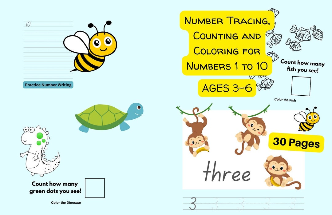 Numbers 1-10 Tracing Worksheets, Count Animals 30 Math Pages, Pre ...
