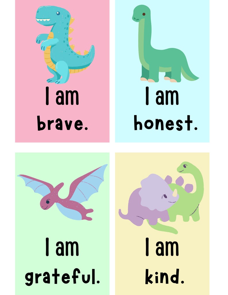 20 Dinosaur Themed Printable Positive Affirmation Cards for Kids, Fun ...