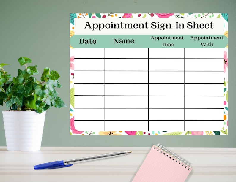 Appointment Sign-in Sheet, Printable PDF, Hair Salon Sign in Sheet ...
