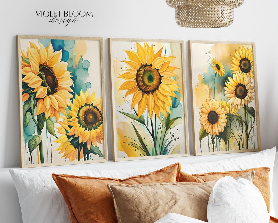 Modern Sunflowers Watercolor Art Print Bright Floral Painting ...