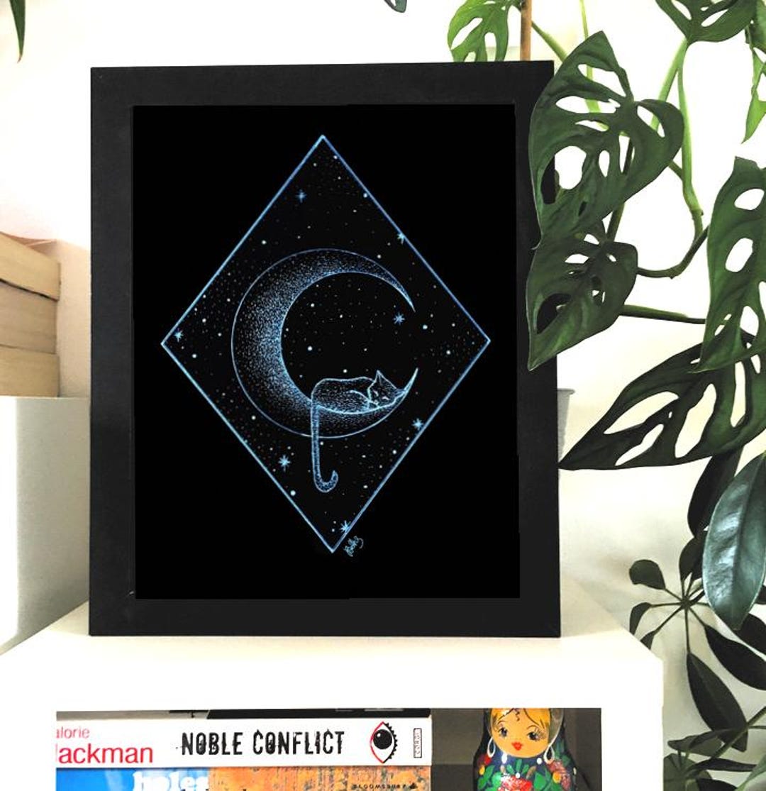 Moon Cat Art Print - Etsy