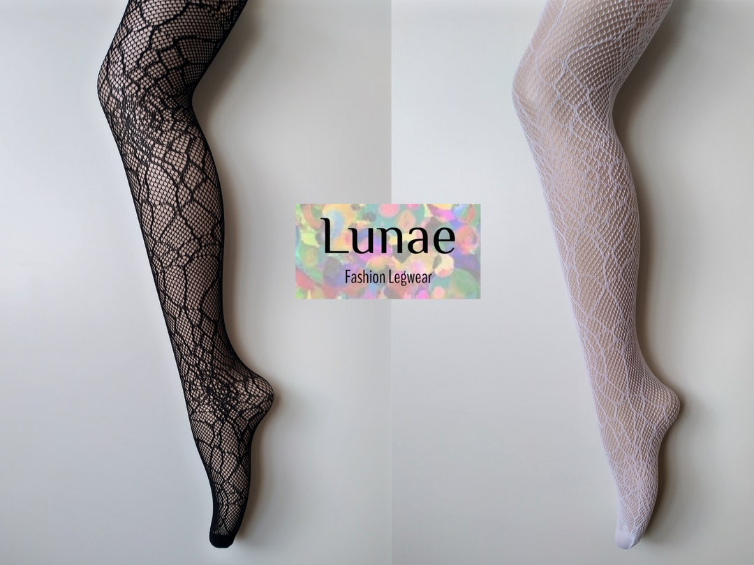 Fishnet Tights Cobweb Spiderweb Lace Pattern White Black Onesize 8/10/12/14 Y2K Halloween Goth ...