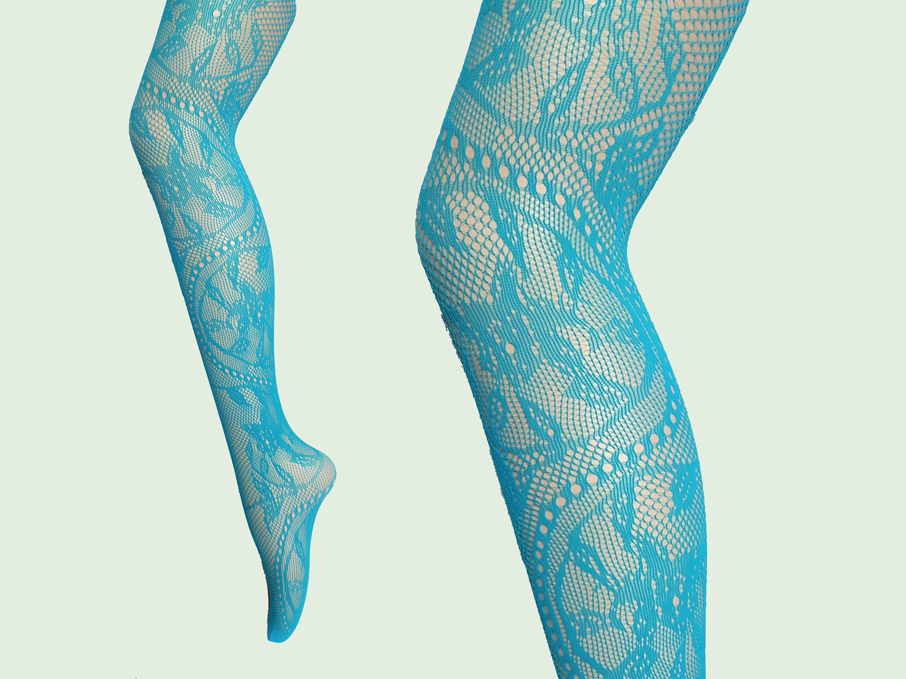 Fishnet Tights Pattern Mesh Floral One-size Turquoise Purple Red 8/10 ...