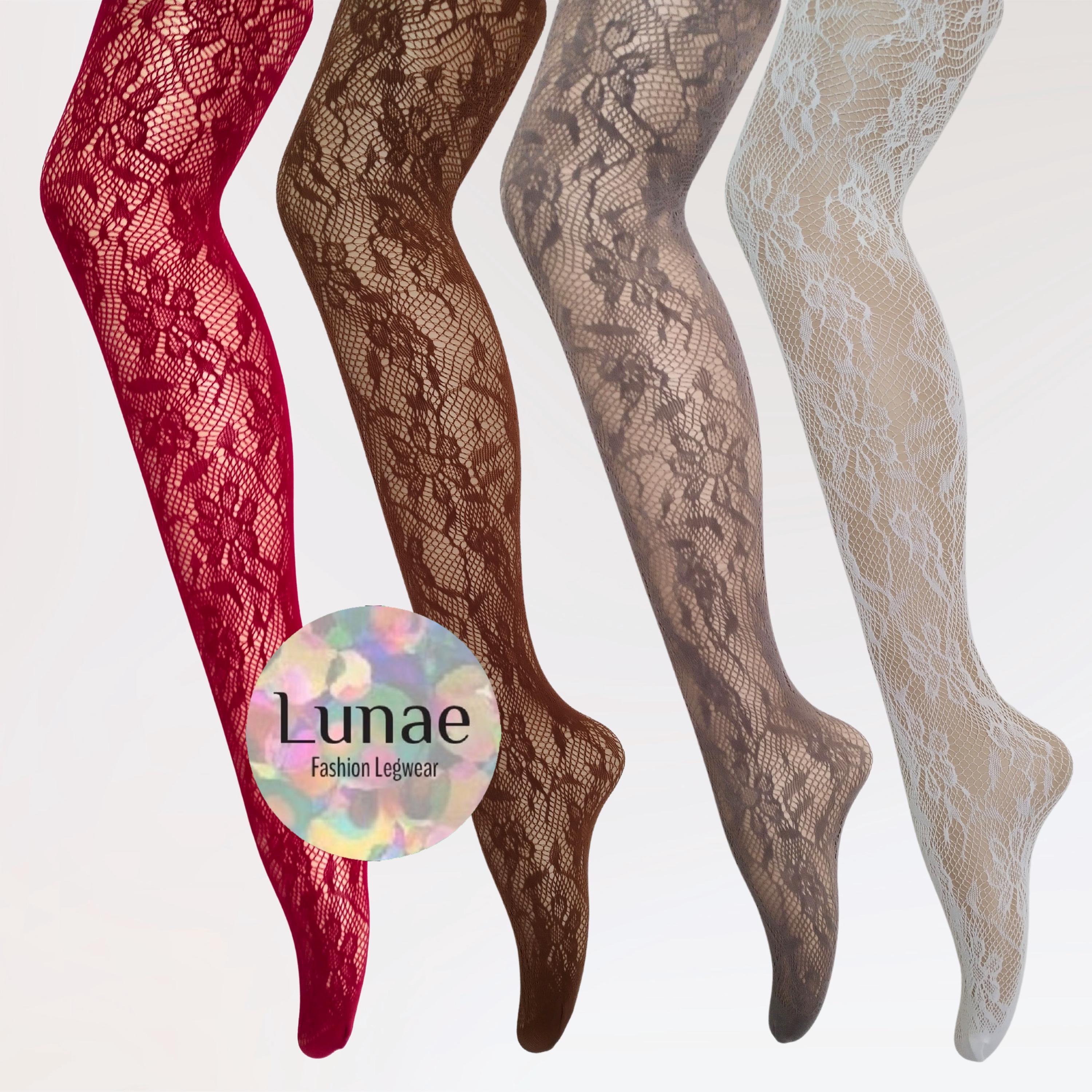 Fishnet Tights Floral Lace Retro Pattern Geometric Daisy Crochet Brown ...