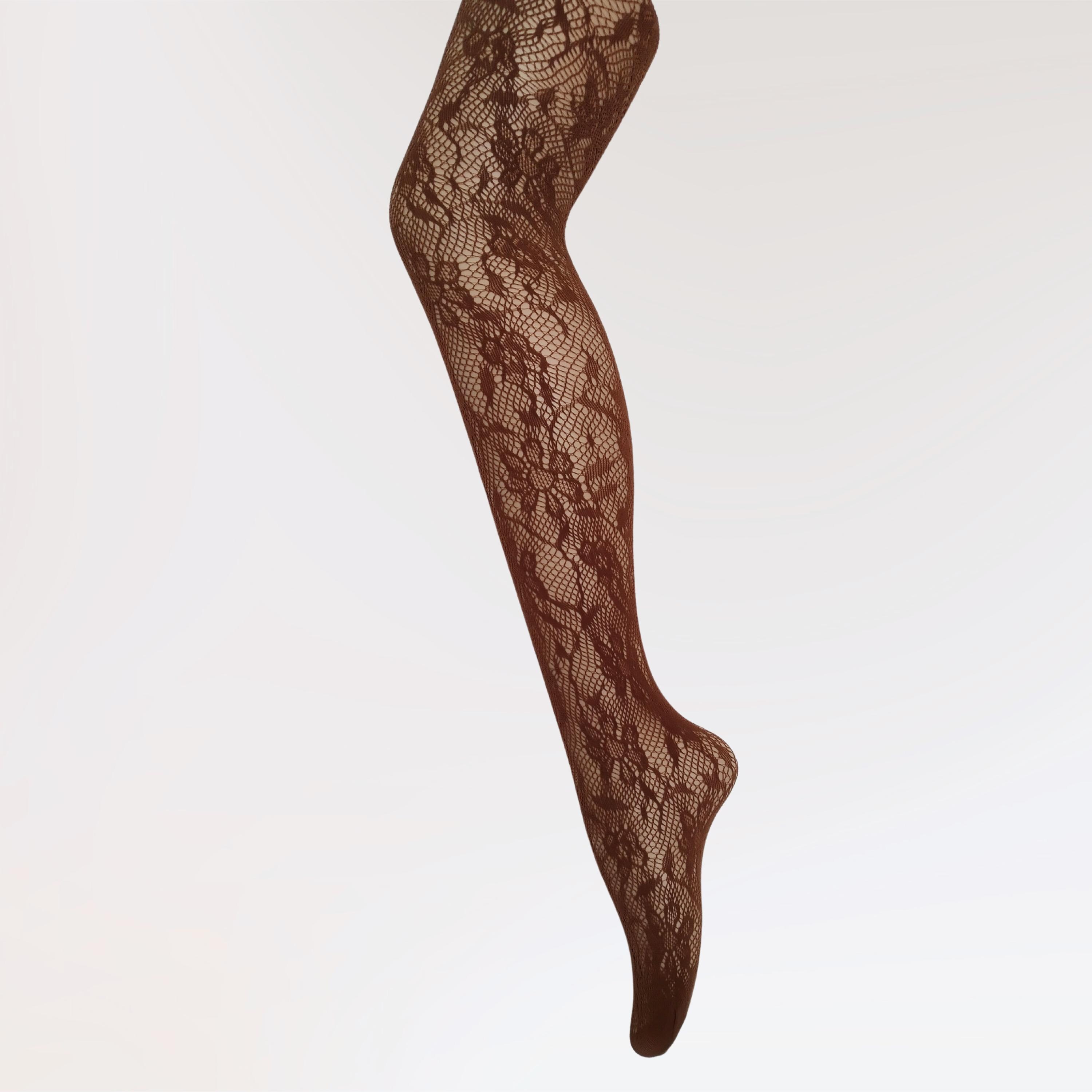 Fishnet Tights Floral Lace Retro Pattern Geometric Daisy Crochet Brown ...