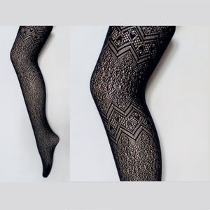 Fishnet Tights Pattern Mesh Crochet Lace Geometric Heart Zig-zag Sage ...