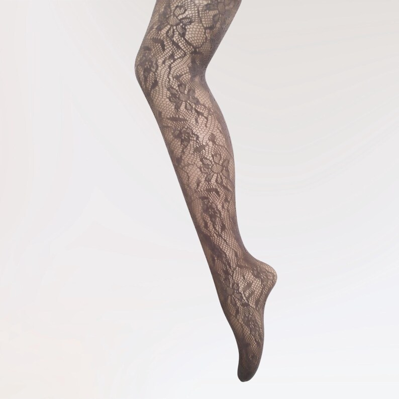 Fishnet Tights Floral Lace Retro Pattern Geometric Daisy Crochet Brown ...