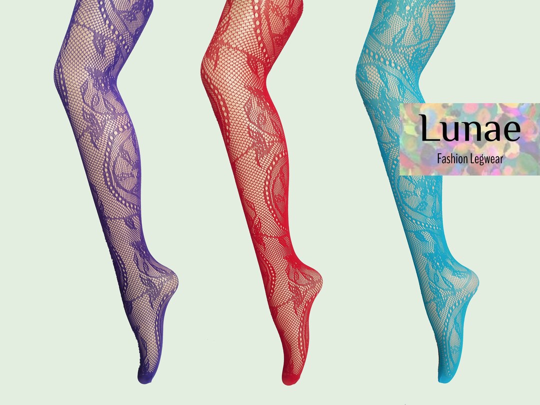 Fishnet Tights Pattern Mesh Floral One-size Turquoise Purple Red 8/10 ...