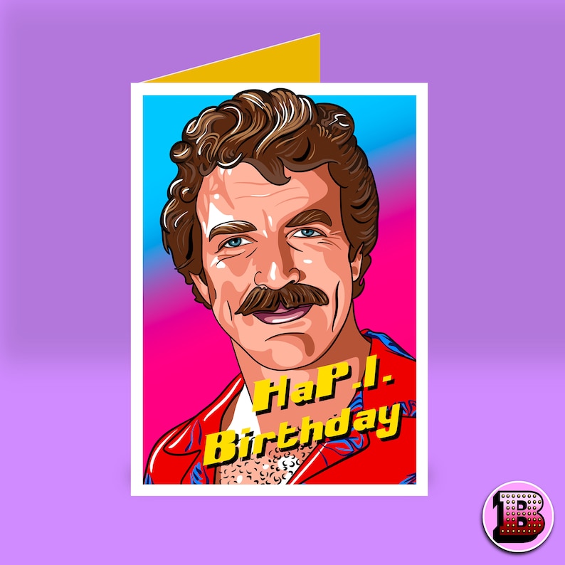 Magnum PI Tom Selleck Birthday Card Funny 80s Retro Moustache Hawaiian ...