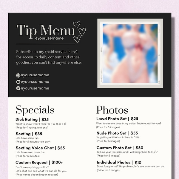 Onlyfans Tip Menu - Etsy