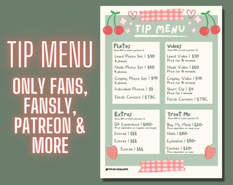 Tip Menu for Onlyfans, Fansly, Patreon, Snapchat Fully Editable Canva, Digital Product ...