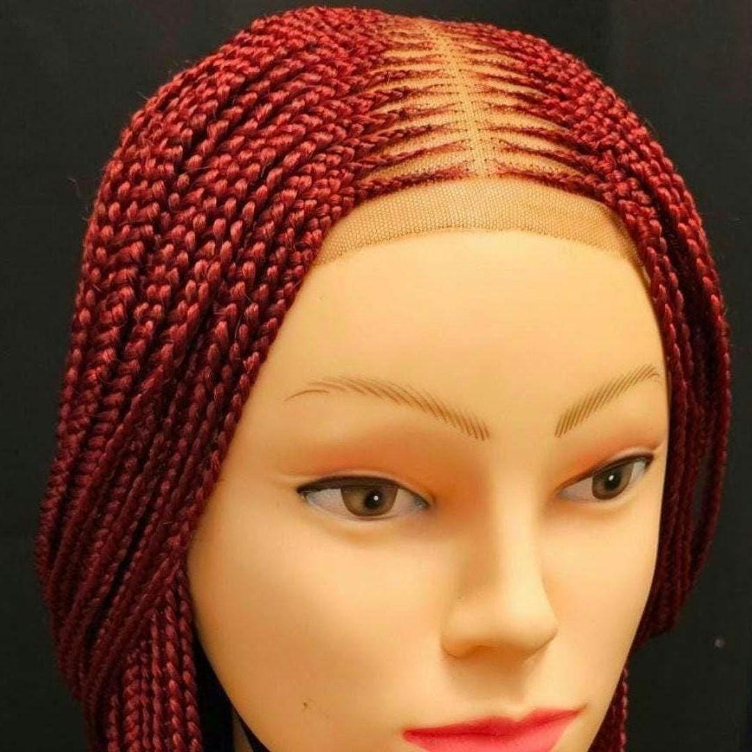 40" Red Braided Cornrow Wig, Human Hair, Center Part - Etsy
