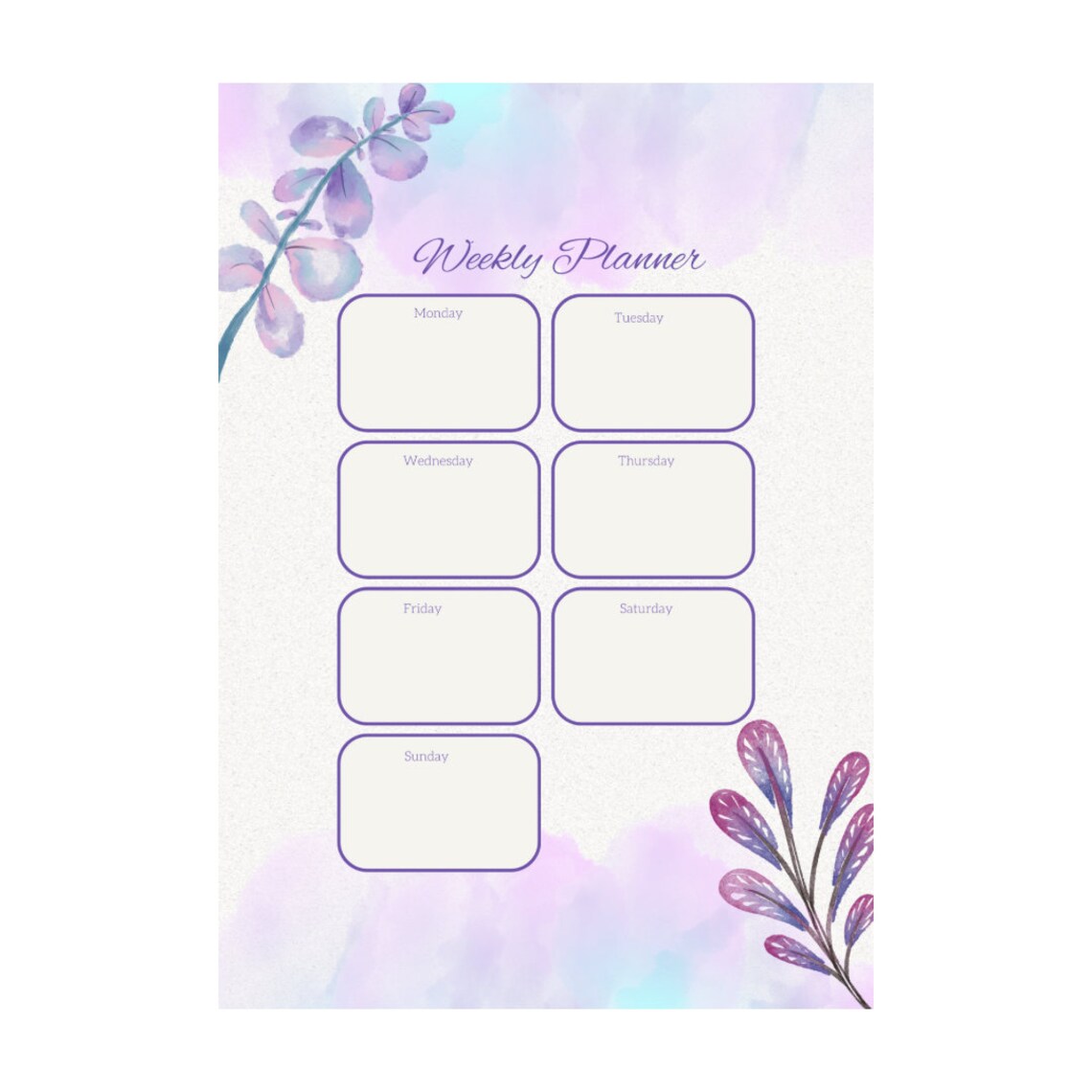 PDF Digital Purple Weekly Planner Download Print Calendar - Etsy
