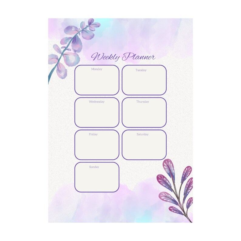 PDF Digital Purple Weekly Planner Download Print Calendar - Etsy