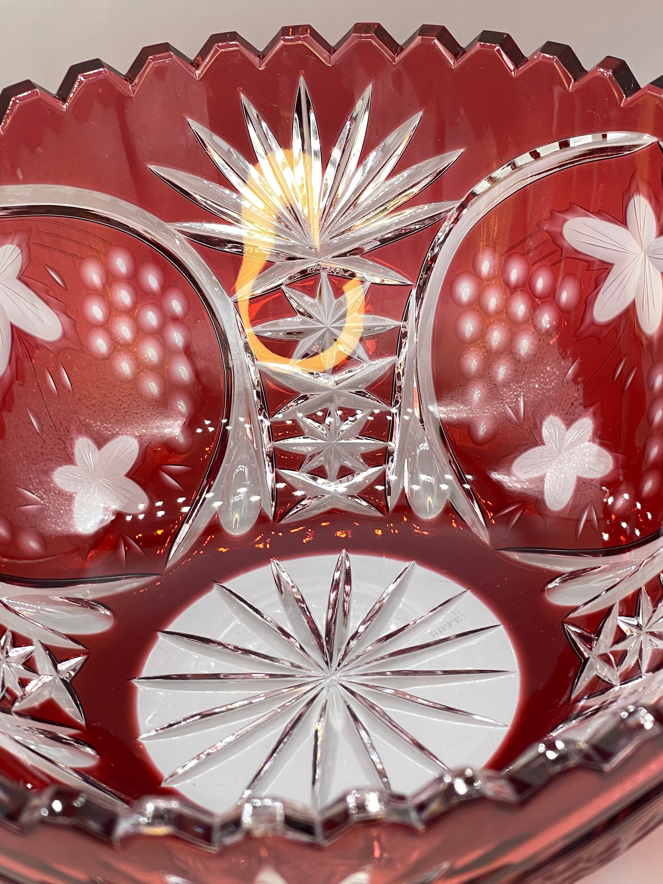 Irena Poland Ruby Red Crystal Centerpiece Bowl Vintage Hand Cut Fruit ...