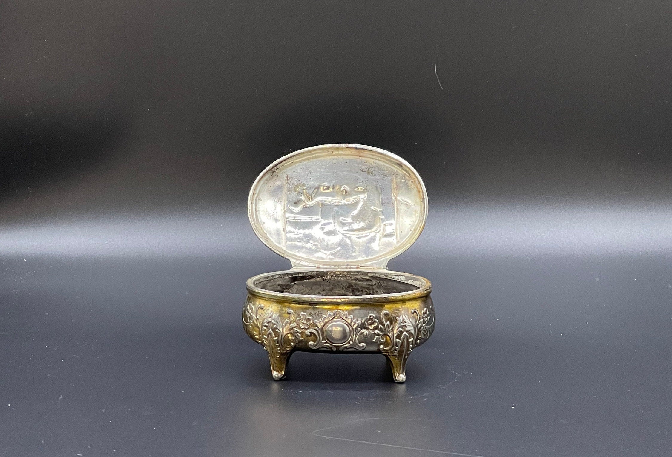 Antique Vintage Ornate Embossed Oval Silver Trinket Jewerly Box. - Etsy