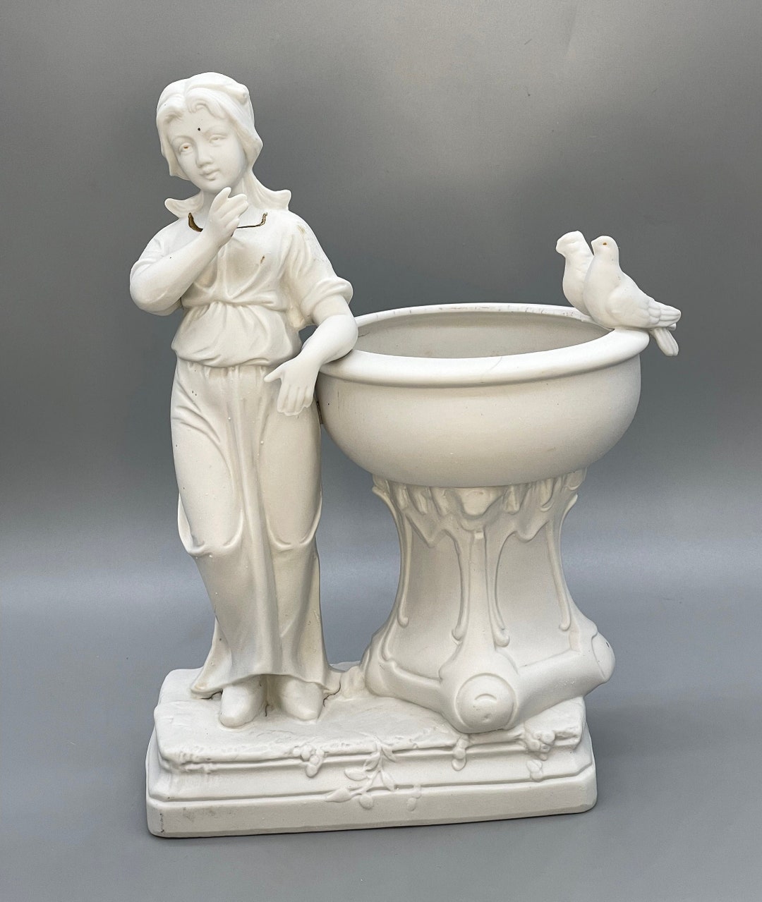 Vintage White Bisque Porcelain/biscuit Pottery Girl Figurine Near a ...