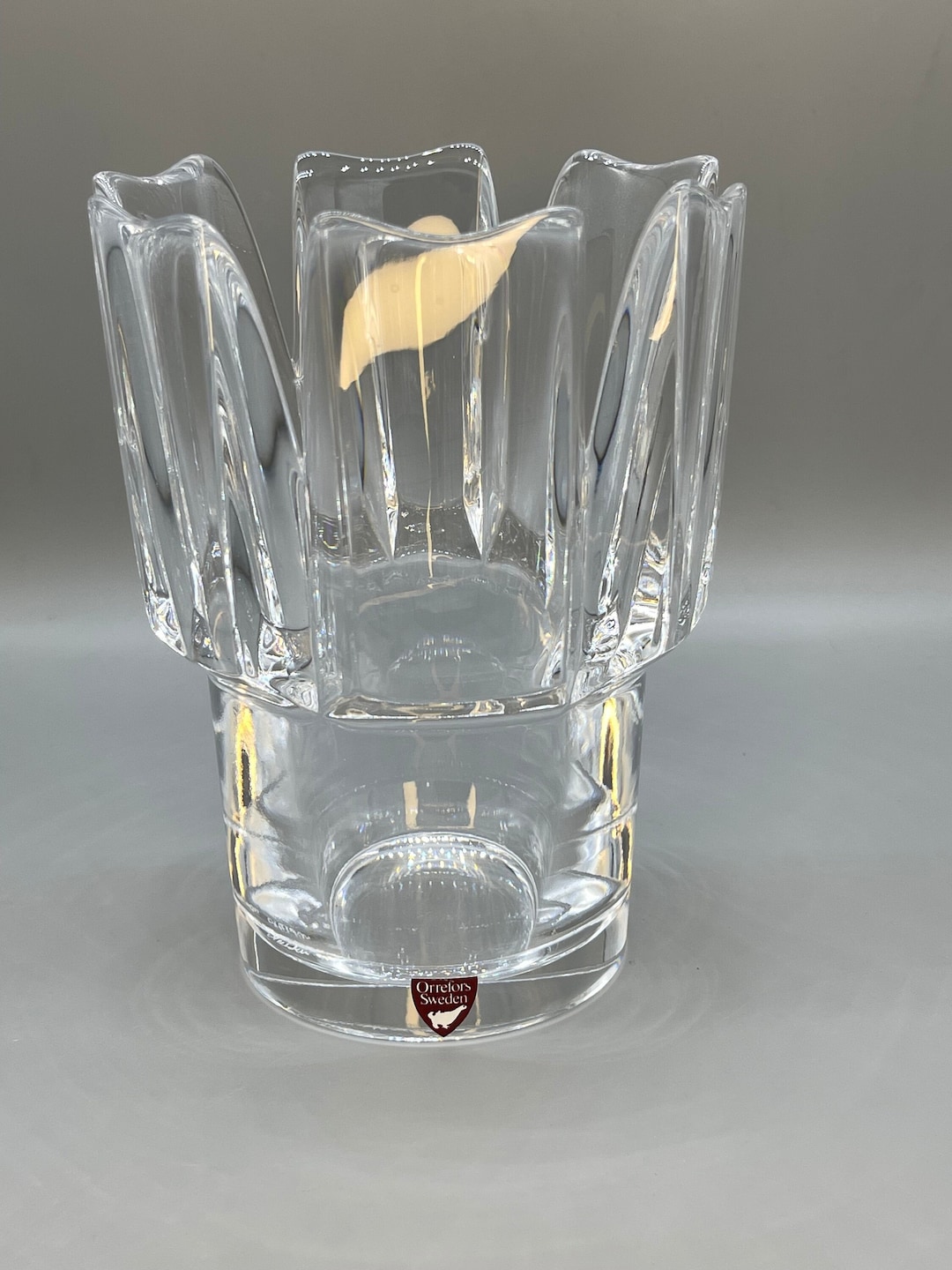 Orrefors Crystal Vase Clear Glass Bowl Swedish Art Scandinavian Design Lars Hellsten Corona ...