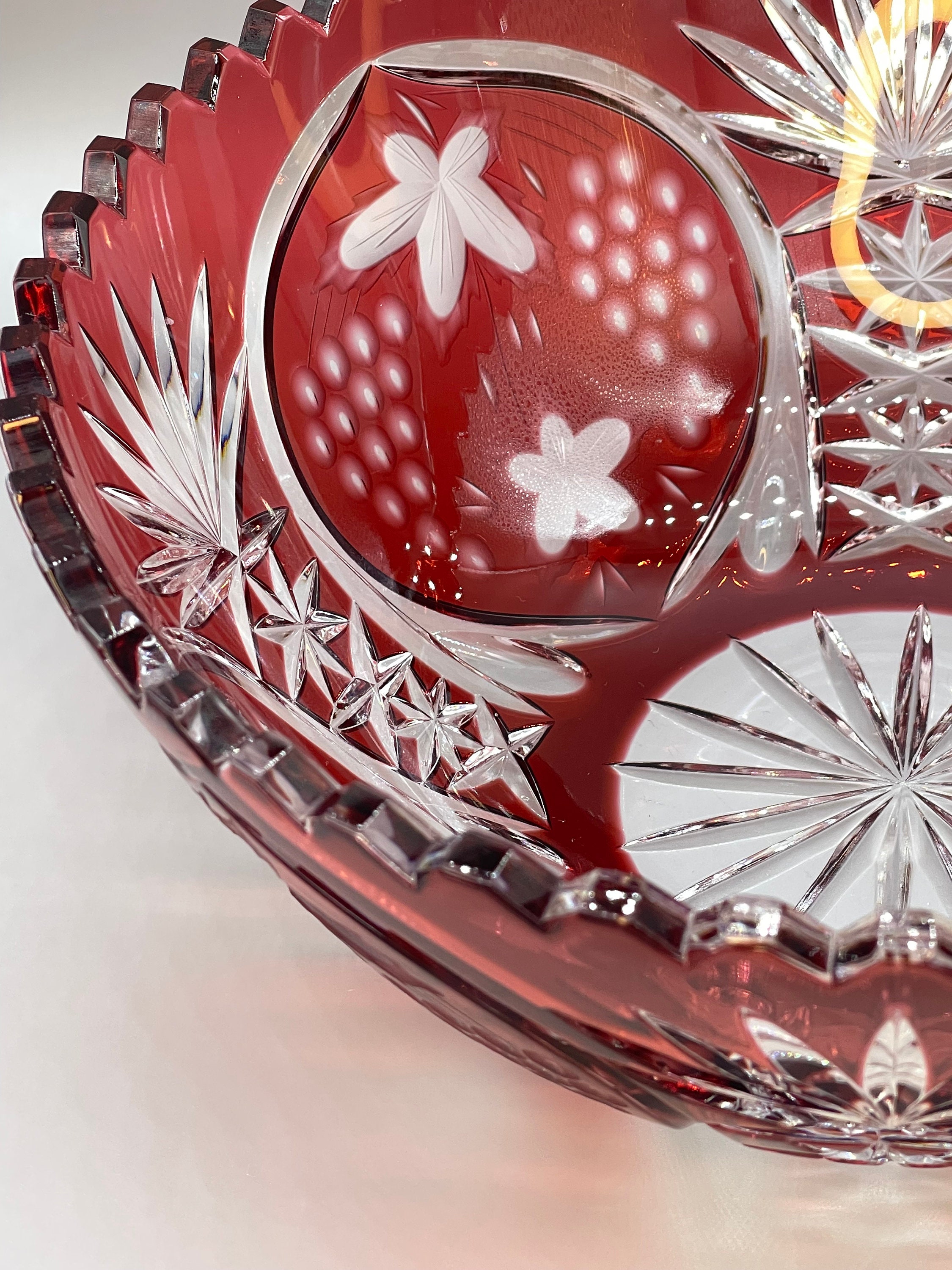 Irena Poland Ruby Red Crystal Centerpiece Bowl Vintage Hand Cut Fruit ...